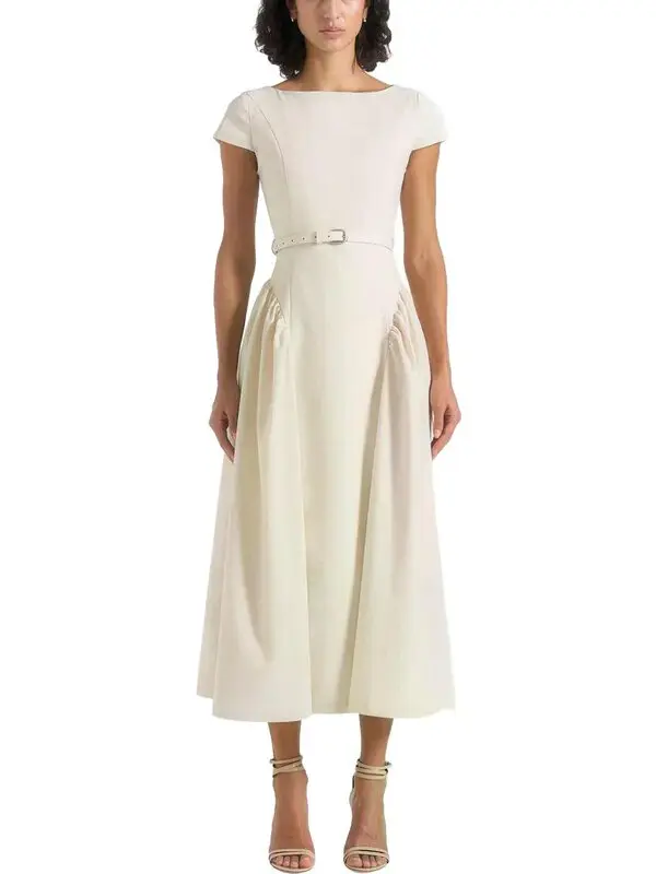 Manière De Voir Maniere De Voir Gaia Belted Pleated Dress Off White - Neutrals