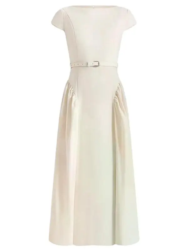 Manière De Voir Maniere De Voir Gaia Linen Boat Neck Belted Midi Dress - Neutrals