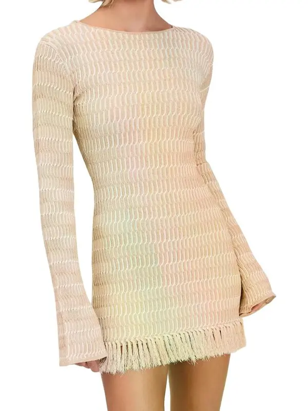 DEVON Fringe-trim Backless Knit Dress - Neutrals