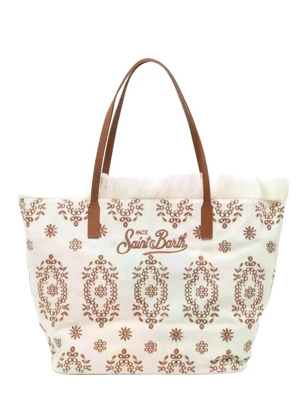 MC2 SAINT BARTH Embroidered Fringe Tote Bag - Neutrals
