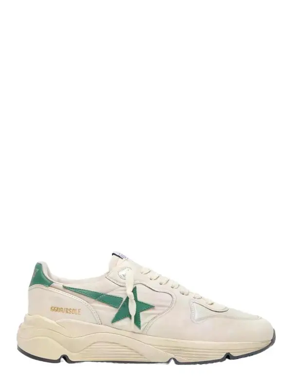 GOLDEN GOOSE Running Sole Sneakers In Nylon And Leather With Green Star Detail - White