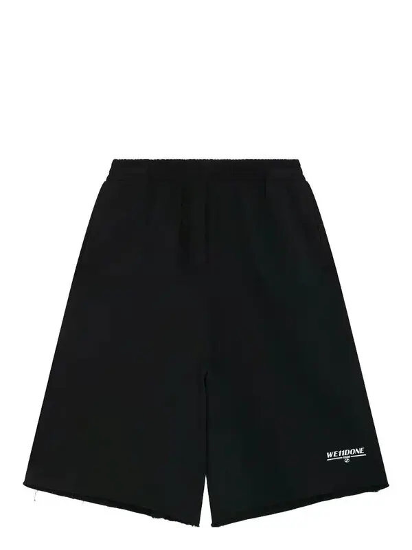 We11Done Logo-print Raw-edge Shorts - Black