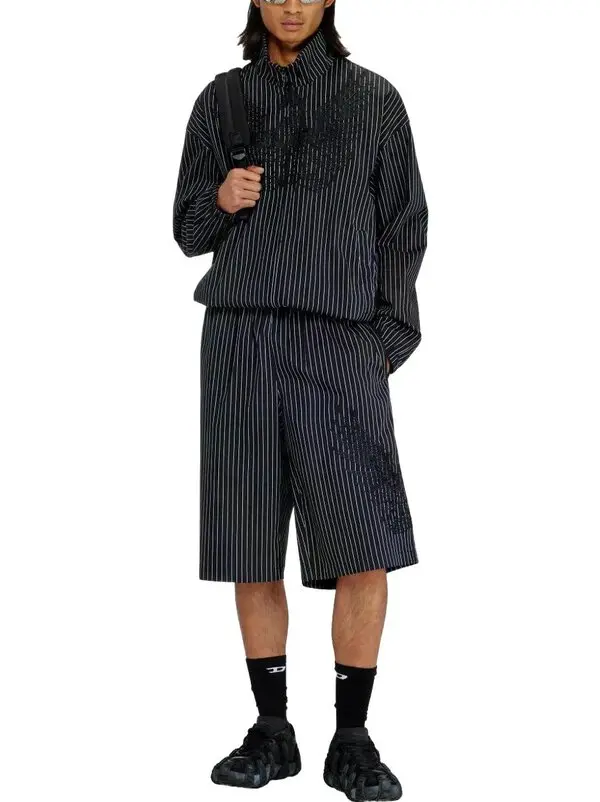 DIESEL® Pinstriped Shorts With Phoenix Embroidery - Black