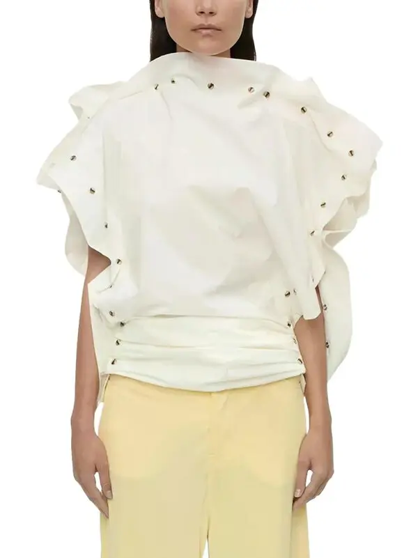 Christopher Esber Spiral Stone Snap Ruffled Poplin Top - Neutrals