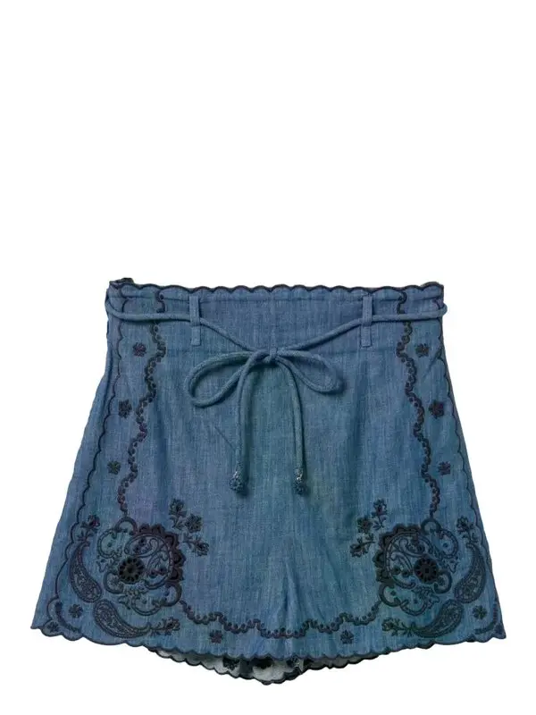 Zimmermann Embroidered Scalloped-edge Shorts - Blue
