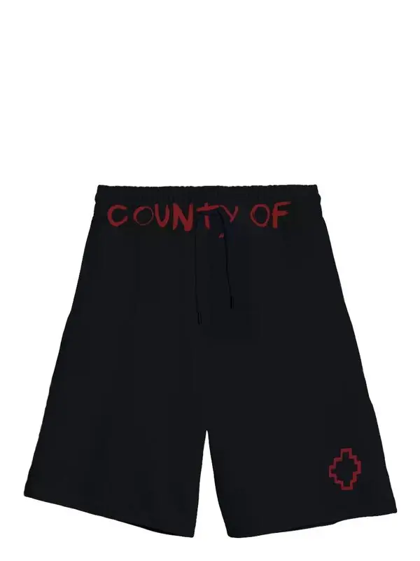 COUNTY OF MILAN Graphic Print Drawstring Track Shorts - Black