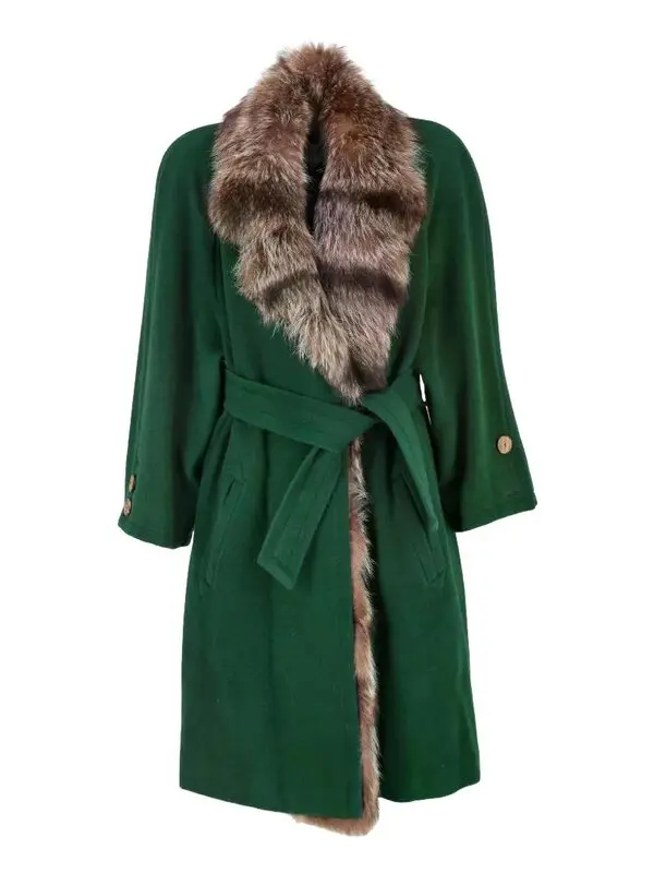 MARIO BORSATO VINTAGE Belted Coat With Faux-fur Collar - Green
