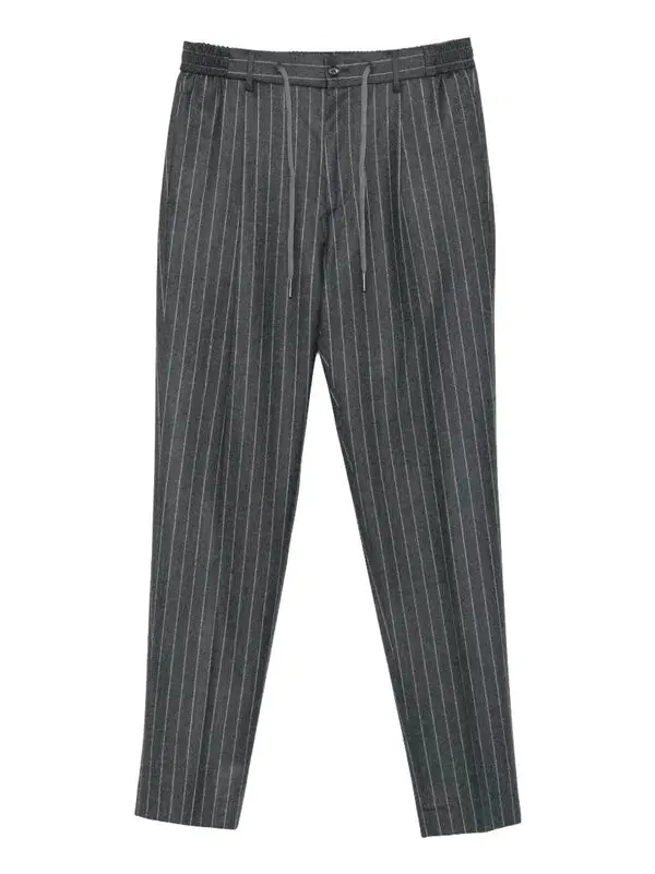 Tagliatore Charcoal Gray Pinstripe Drawstring Trousers - Grey