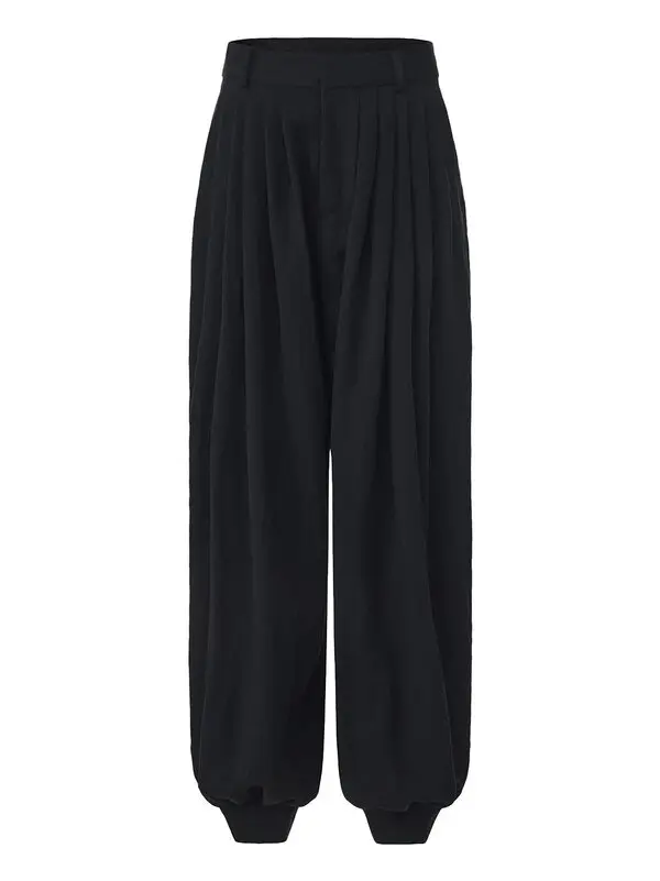 FRONT ROW SHOP Balloon Pleat Trousers - Black