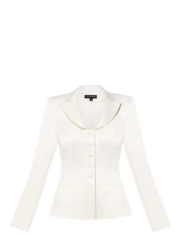 TIA DORRAINE Tailored Satin Blazer With Pearl Embellishments - White