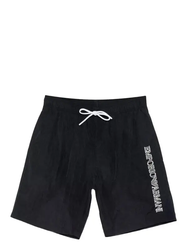 Emporio Armani Logo Embroidered Striped Swim Shorts - Blue
