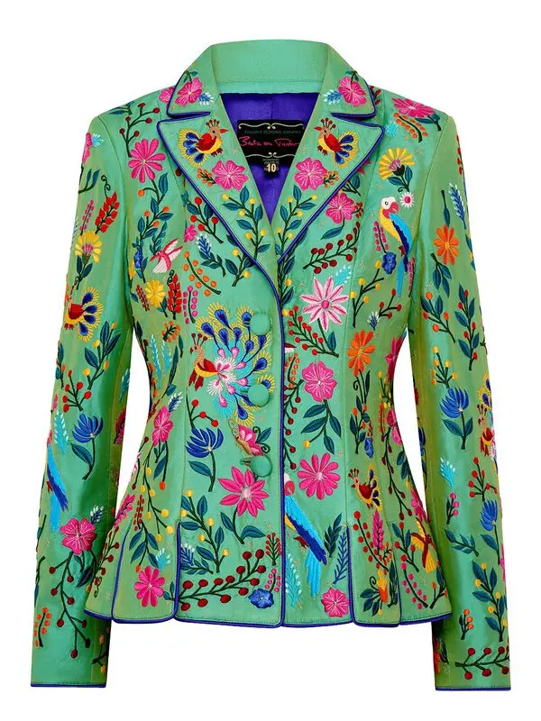 BEATRICE VON TRESCKOW Embroidered Silk Revere Jacket - Green