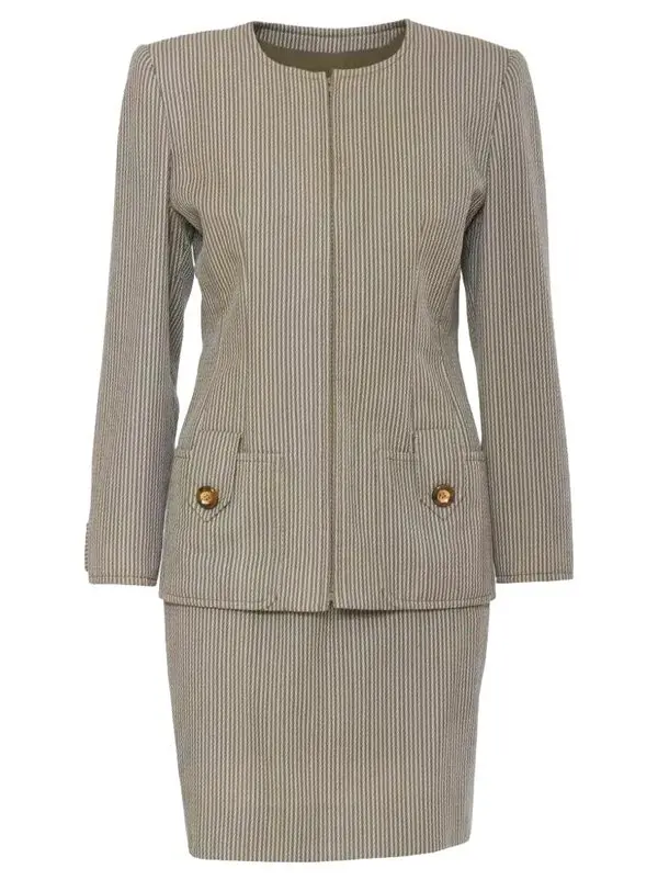 Vintage Striped Button Dress - Neutrals