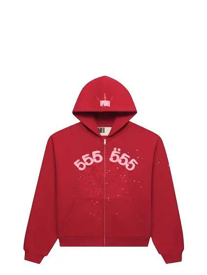 SP5DER Angel Number Zip Hoodie - Merlot