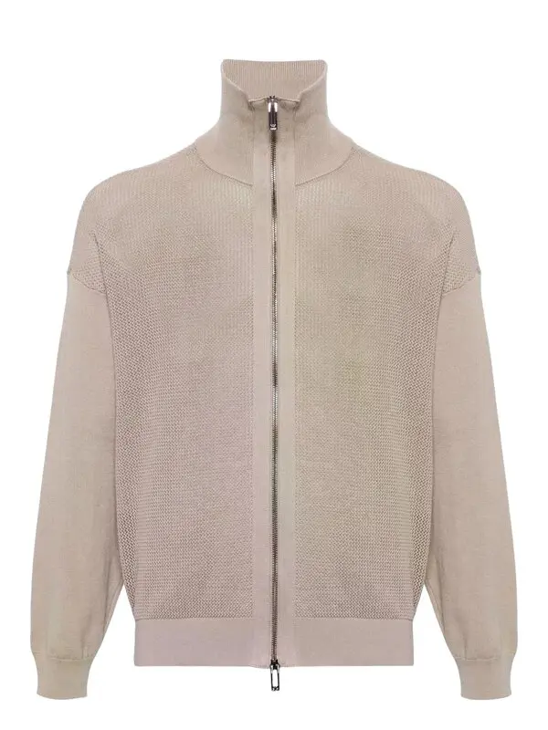 Emporio Armani Cotton Zip-up Cardigan - Neutrals