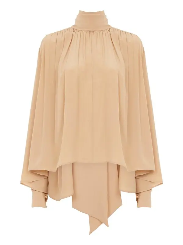 Chloé High Neck Blouse With Bow Detail - Sandy Brown
