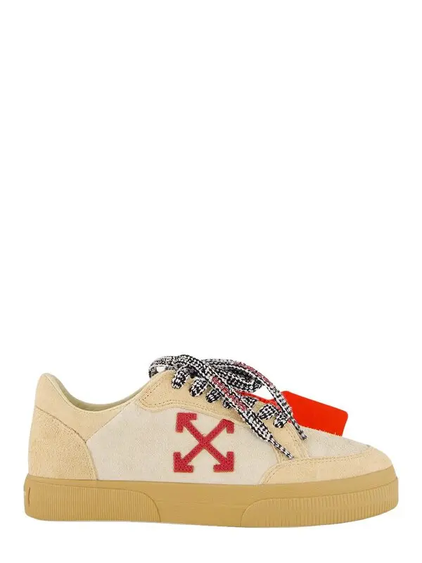 Off-White Vulcanized Low Leather Sneakers With Arrow Motif - Beige