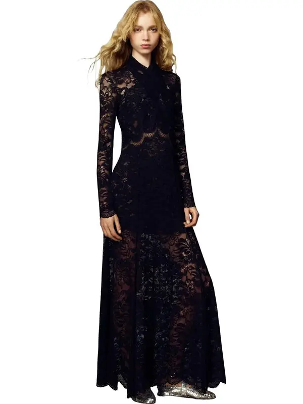 Rabanne High-neck Lace Maxi Dress - Black
