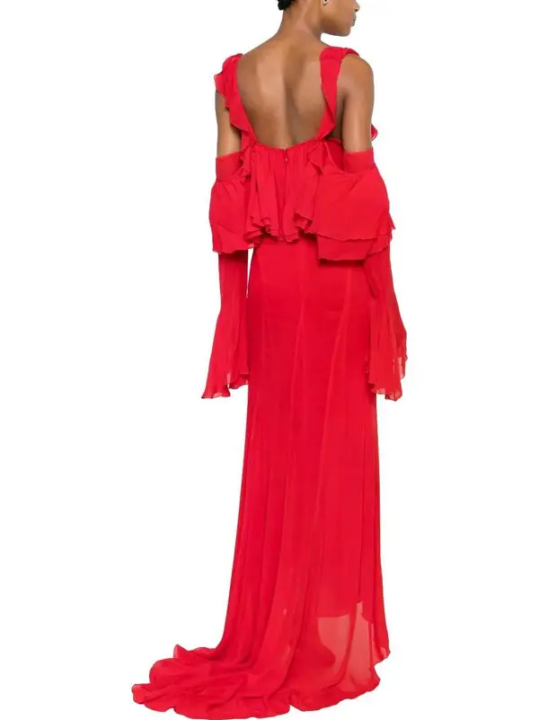 Blumarine Ruffled Cold-shoulder Maxi Dress - Red