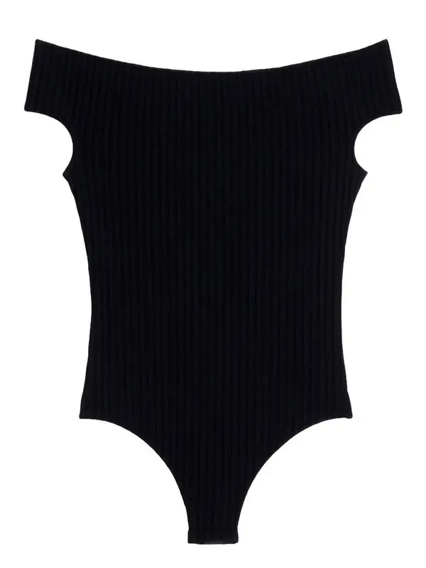 Ami Off-shoulder Ribbed Knit Bodysuit - Black