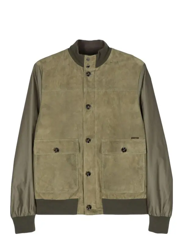 MOORER Contrast Panel Bomber Jacket - Green