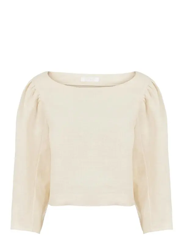 Chloé Puff-sleeved Cropped Linen Top - White