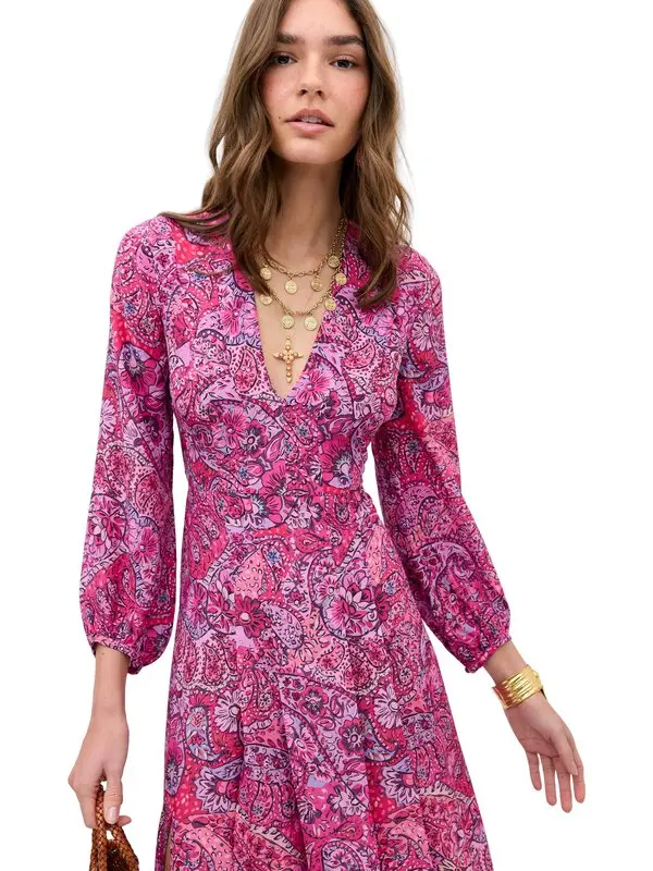 Rixo Camellia Paisley Floral Midi Dress - Red