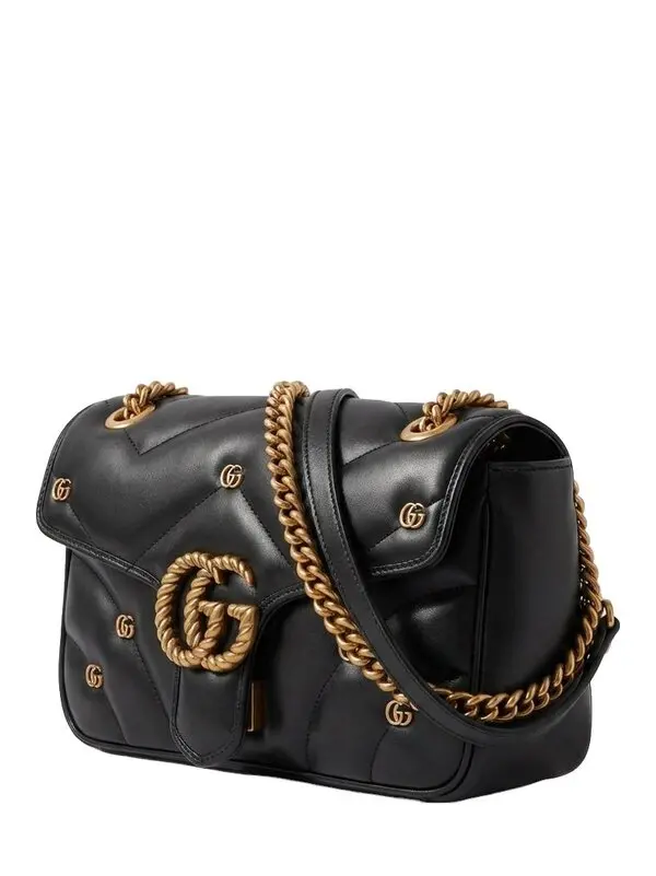 Gucci Gg Marmont Logo Plaque Small Shoulder Bag - Black