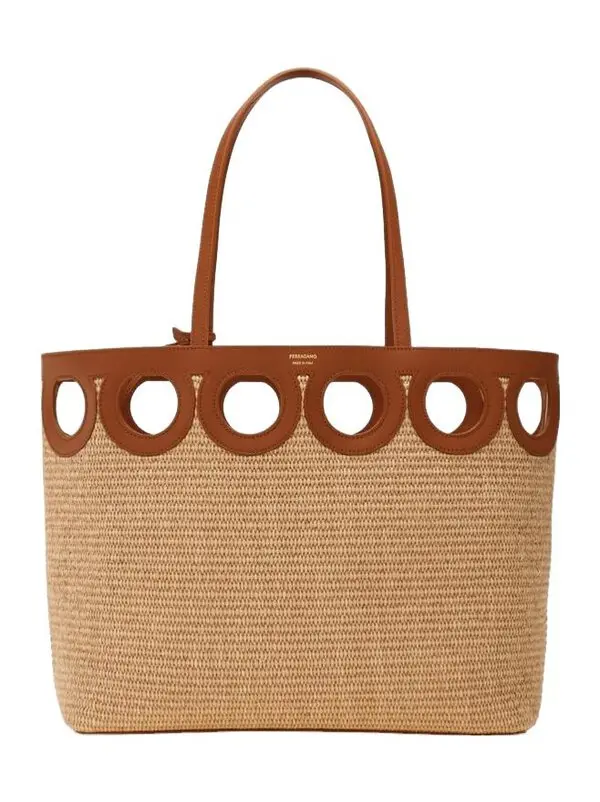 FERRAGAMO Gancini Outline Tote Bag - Natural Nude Color