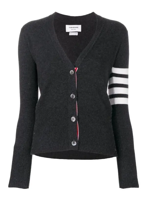 Thom Browne V-neck Cardigan With Four-bar Detail - Medium Gray