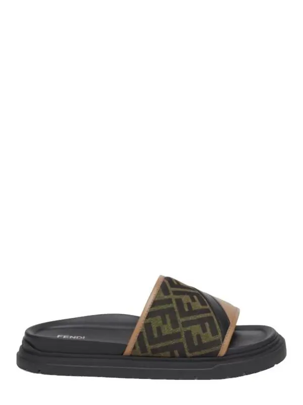 Fendi Diagonal Ff Jacquard Slides - Brown