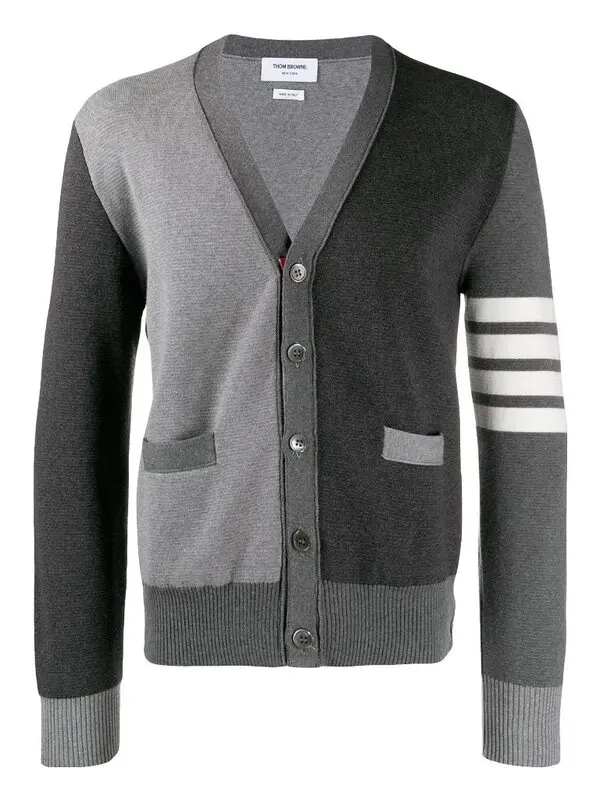 Thom Browne Color-block V-neck Cardigan With Striped Details - Black