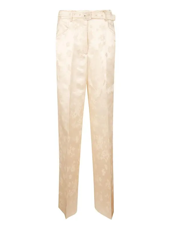 Gabriela Hearst Floral Jacquard Straight Leg Pants - Nude
