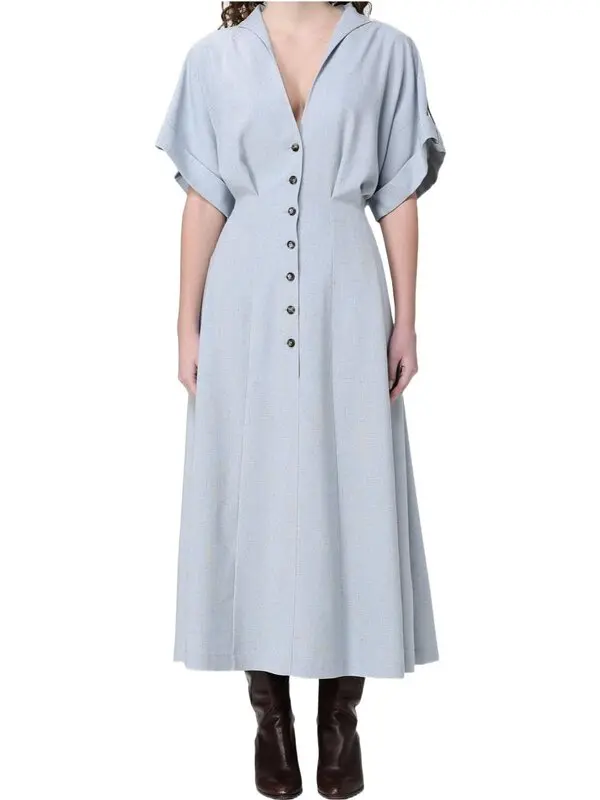 Alberta Ferretti Short-sleeved V-neck Midi Dress - Blue