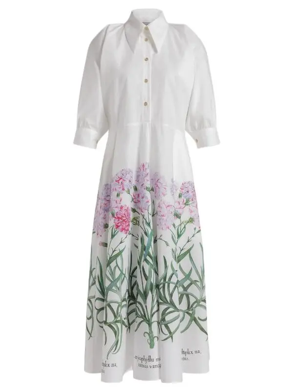 Alberta Ferretti Cotton Shirt Dress With Herbarium Print - White