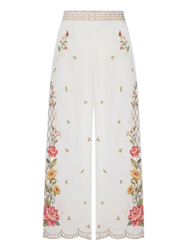 Farm Rio Embroidered Wide-leg Palazzo Pants - White