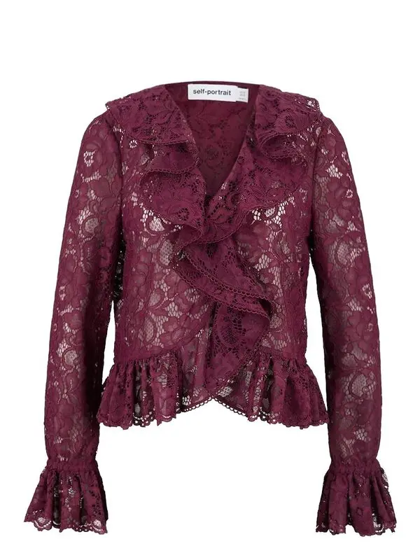 SELF-PORTRAIT Ruffled Lace Top - Plum
