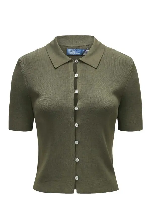 Polo Ralph Lauren Ribbed Knit Collared Short Sleeve Top - Harvest Olive