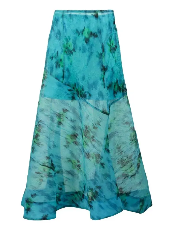 GANNI Shibori Organza Fluid Skirt - Green
