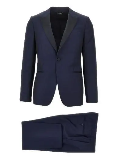 Zegna Peak-lapel Single-breasted Suit - Navy