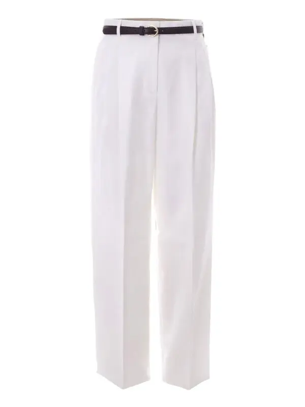 Max Mara Belted Pleated Trousers - White