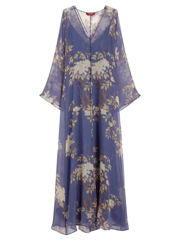 Max Mara Floral Print Maxi Dress - Navy Blue
