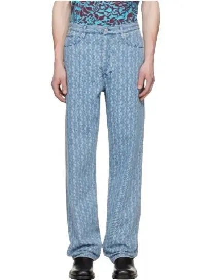 Dries Van Noten Belt Loop Jeans With Patterned Decorations - Blue