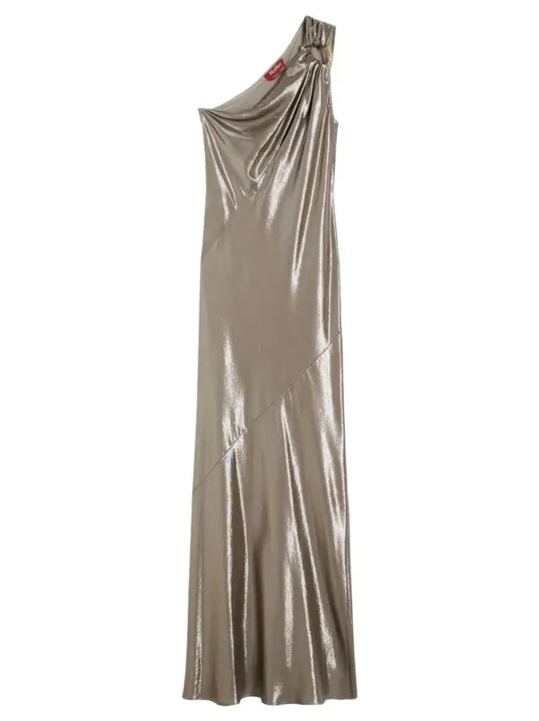 Max Mara Laminated One-shoulder Long Dress - Gray