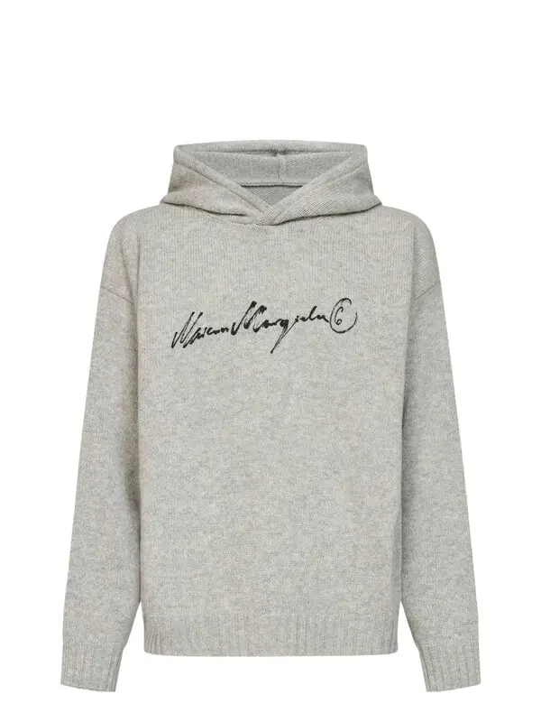 MAISON MARGIELA Knitted Hoodie With Logo Print - Gray