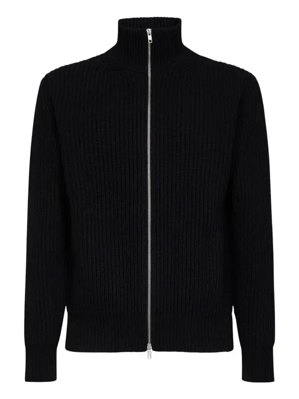 MAISON MARGIELA Ribbed Knit Zipped Cardigan - Black