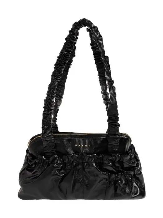 Marni Logo Printed Shoulder Bag - Black