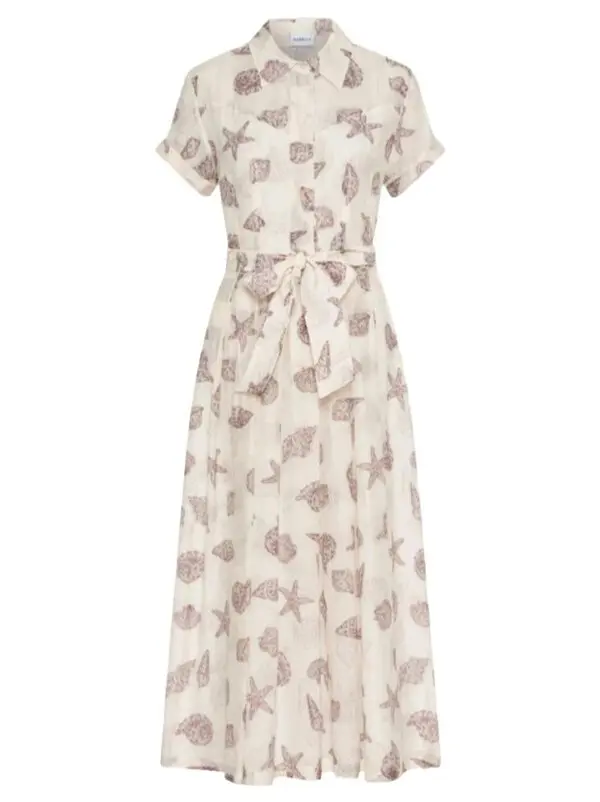 Marella Belted Shirt Dress With Shell Print - White