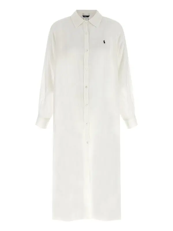 Polo Ralph Lauren Maxi Linen Shirt Dress With Embroidered Logo - White