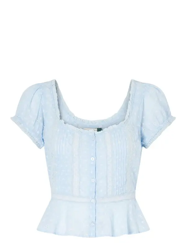 Rixo Short Sleeved Top With Lace Details - Blue